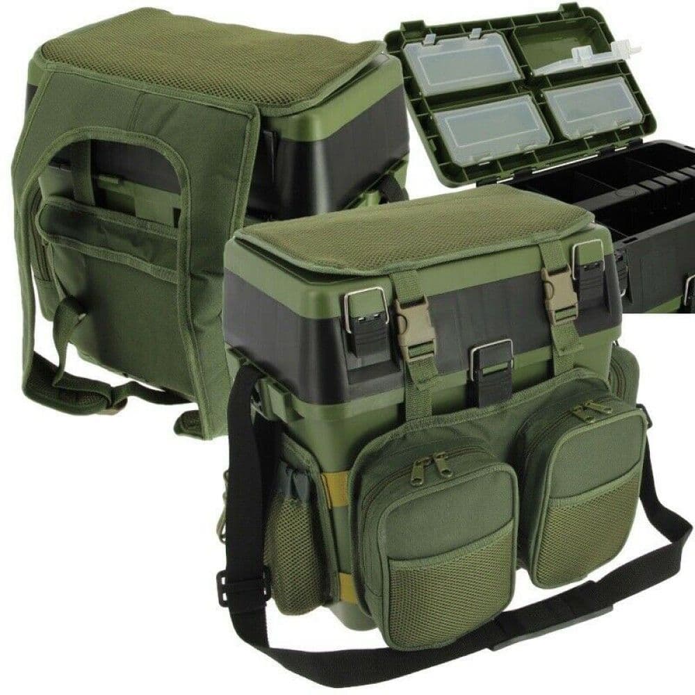 Fishing Seat Tackle Box & Rucksack Fly Sea Coarse Fishing Back Pack ...